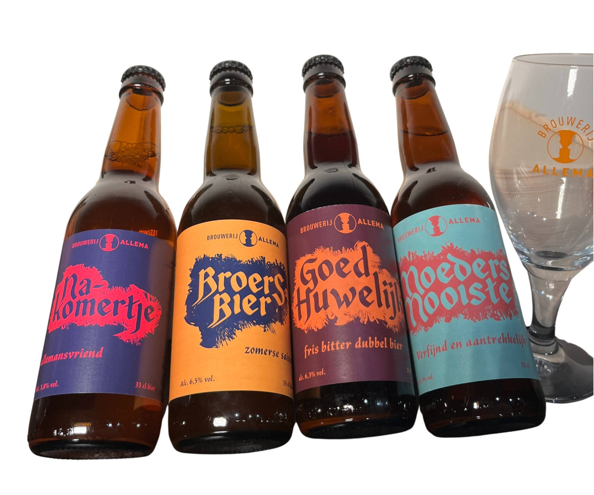 Bierbox 4 Bieren + Bierglas - Brouwerij Allema – Biervaneigenbodem